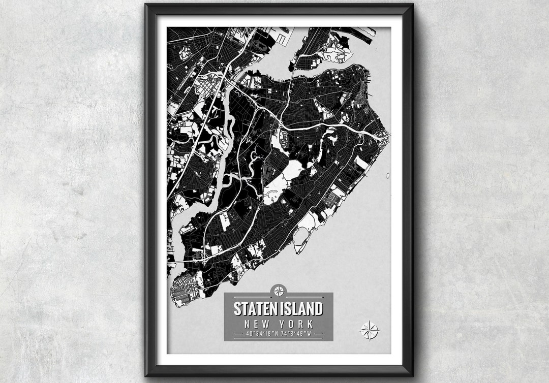 STATEN ISLAND New York Map With Coordinates, Staten Island Wall Art ...