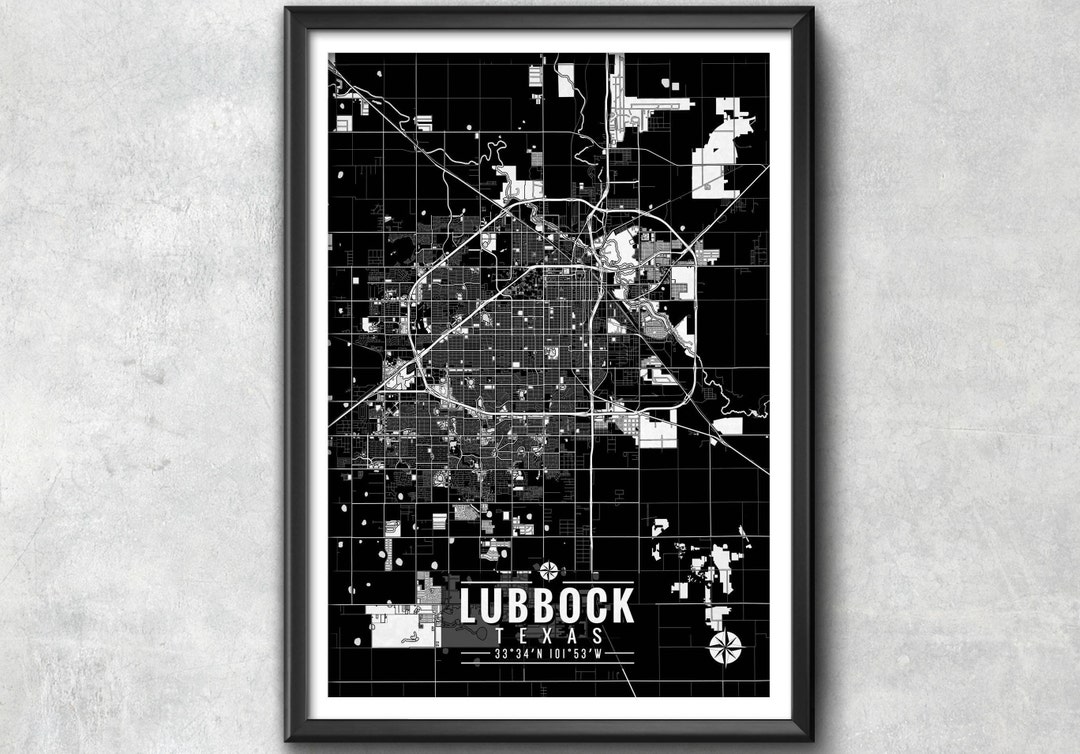 LUBBOCK Texas Map With Coordinates, Lubbock Map, Map Art, Map Print ...