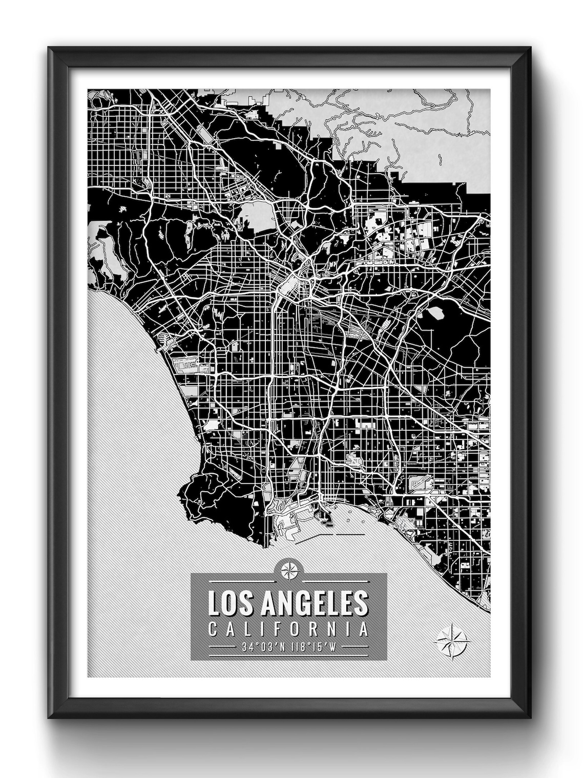 LOS ANGELES Map With Coordinates Los Angeles Map Map Art - Etsy
