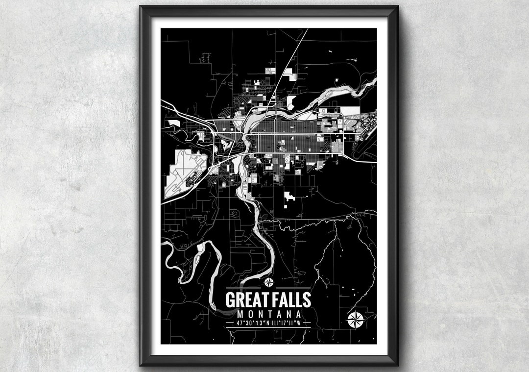 GREAT FALLS Montana Map With Coordinates, Great Falls Map, Map Art, Map ...