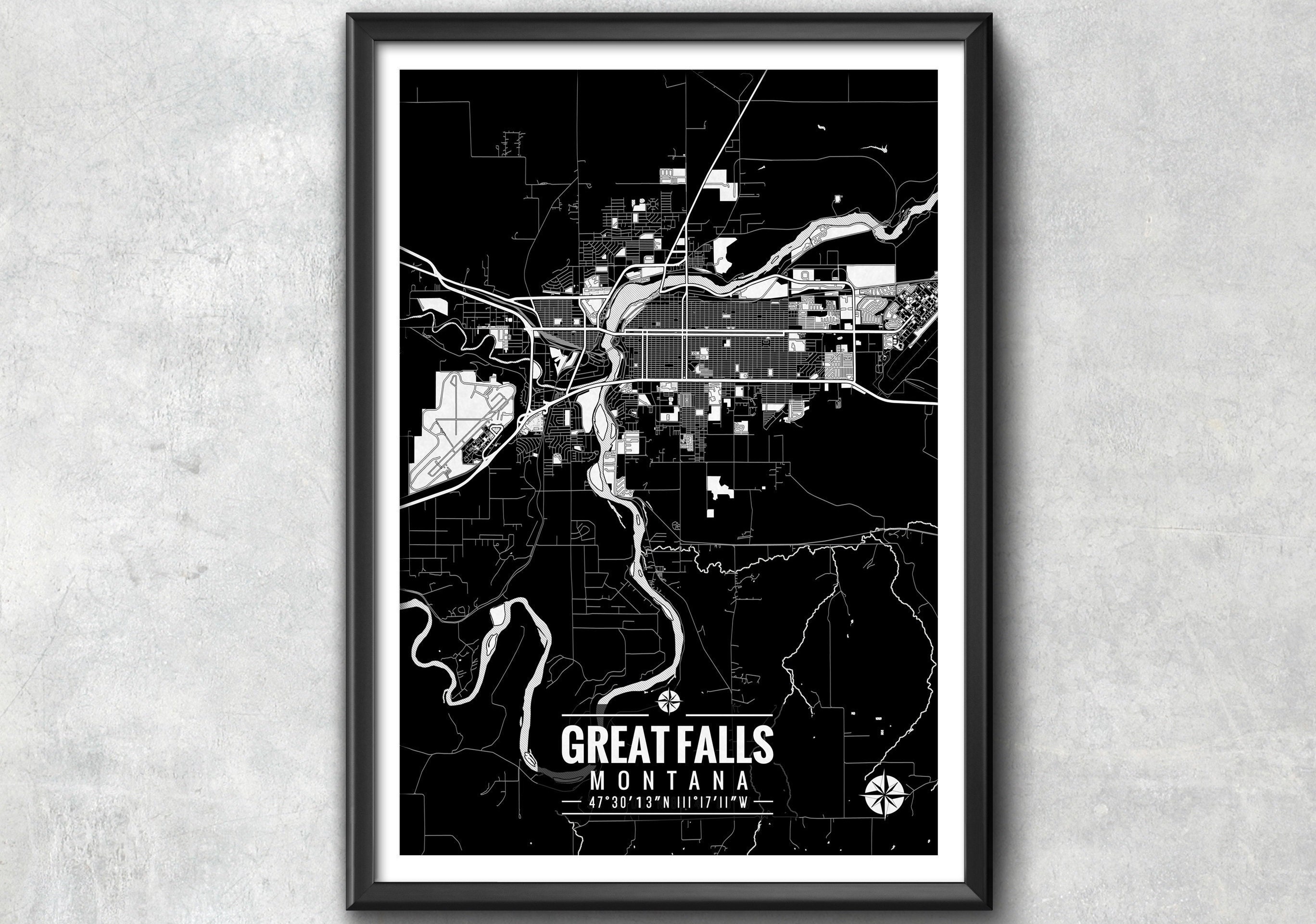 GREAT FALLS Montana Map With Coordinates Great Falls Map Map - Etsy
