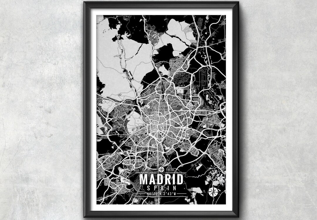 MADRID Spain Map With Coordinates, Madrid Wall Art, Madrid Map, Map Art ...