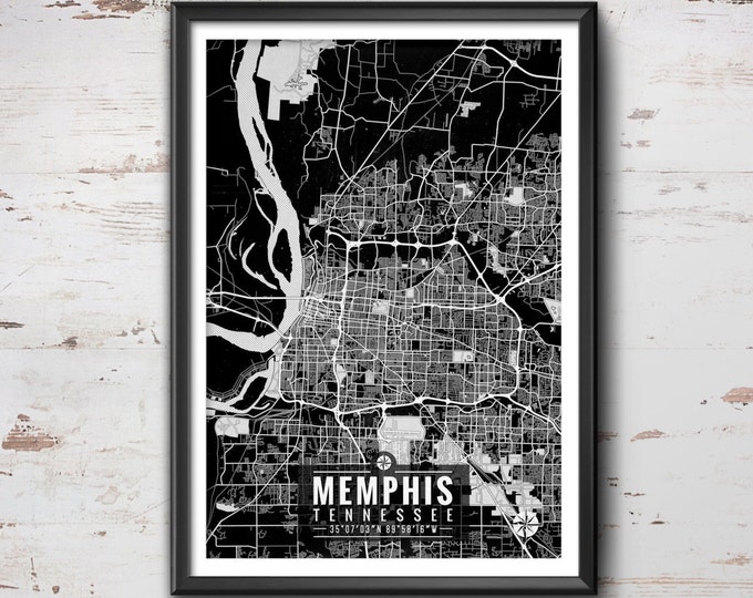MEMPHIS Map With Coordinates, Memphis Map, Map Art, Map Print, Memphis ...