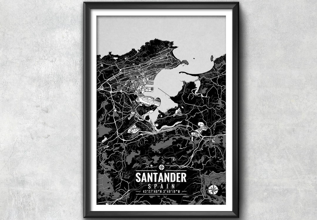 SANTANDER Spain Map With Coordinates, Santander Wall Art, Santander Map ...