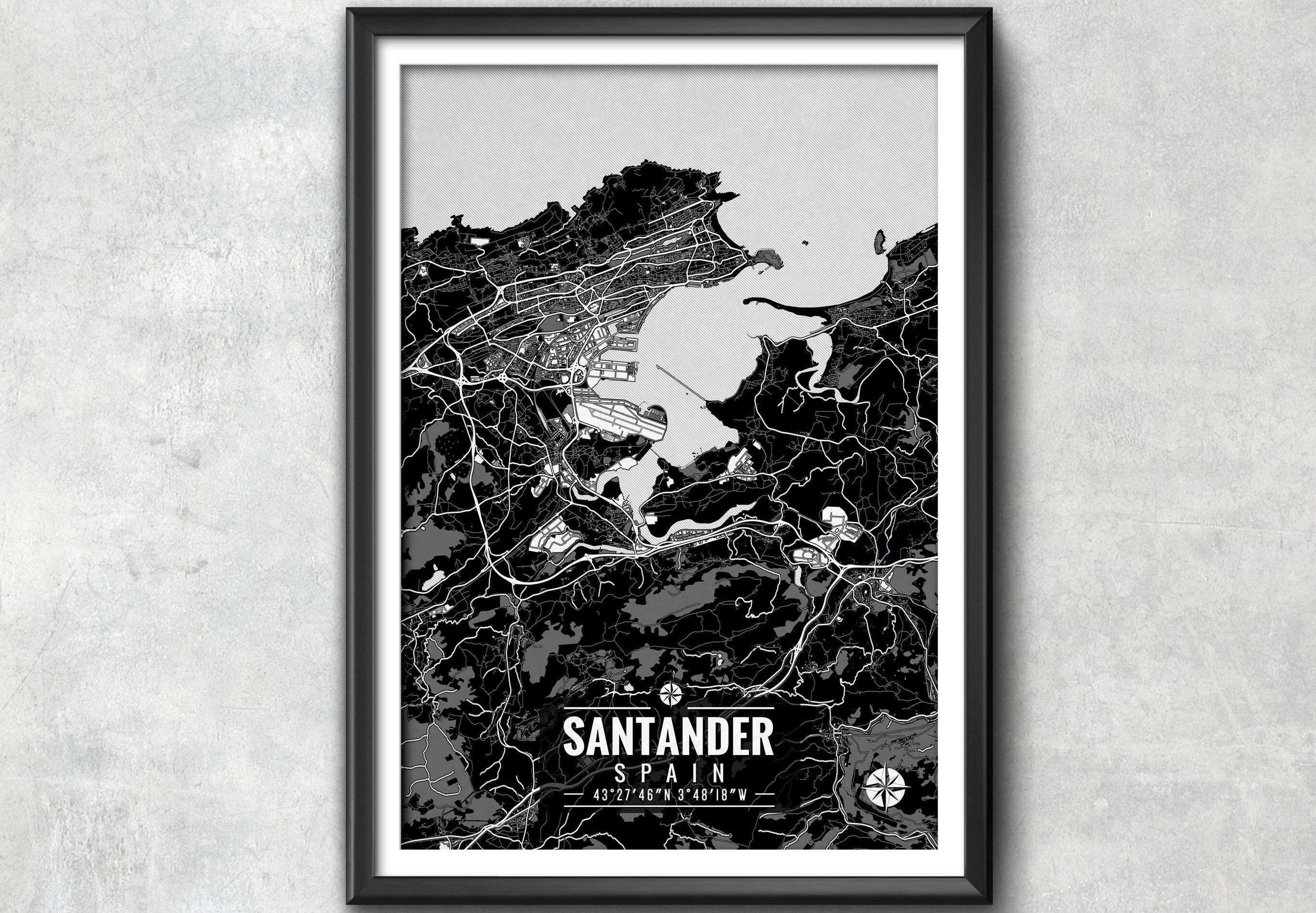 SANTANDER Spain Map With Coordinates Santander Wall Art - Etsy