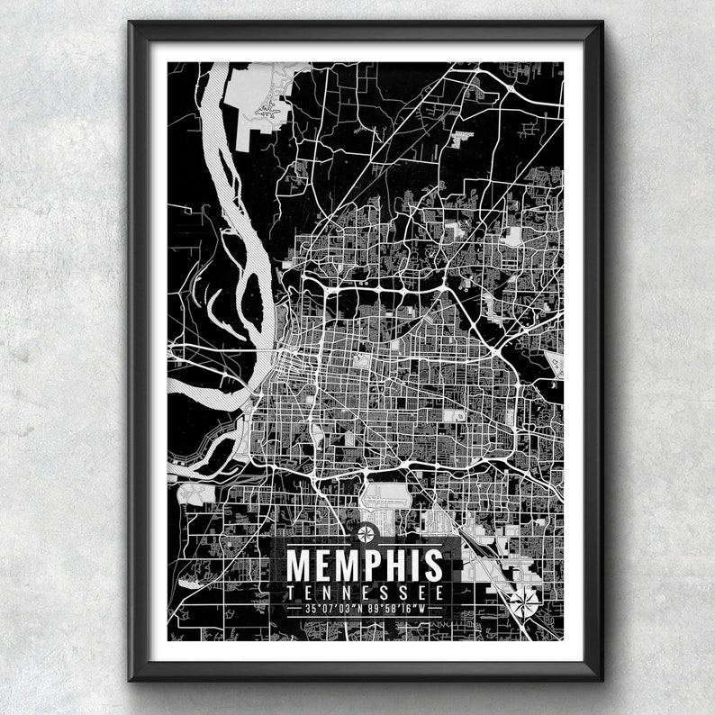 MEMPHIS Map With Coordinates Memphis Map Map Art Map Print - Etsy