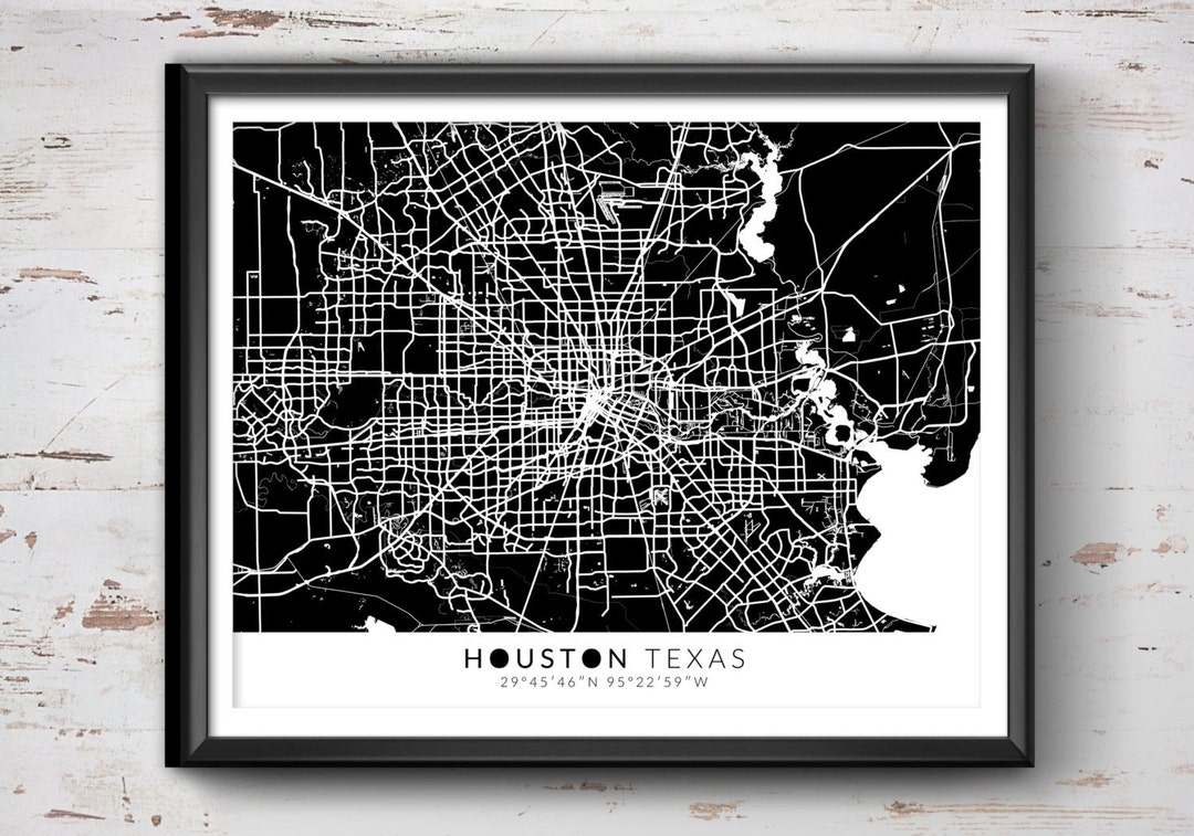 HOUSTON Map With Coordinates, Houston Map, Map Art, Map Print, Houston ...