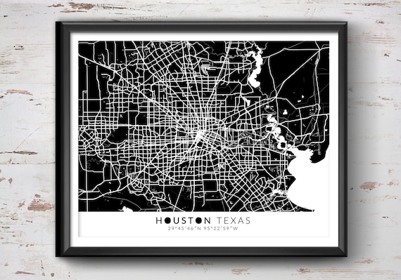 HOUSTON Map with Coordinates Houston Map Map Art Map Print | Etsy