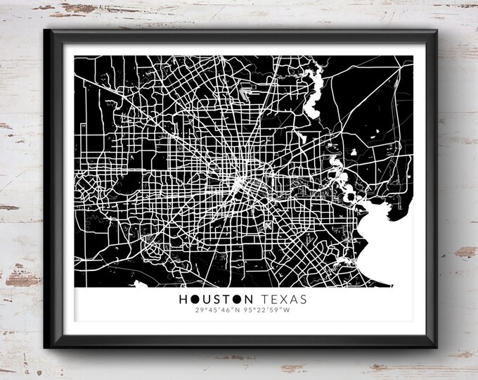 HOUSTON Map With Coordinates, Houston Map, Map Art, Map Print, Houston ...