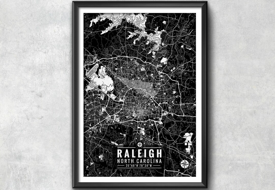 RALEIGH North Carolina Map With Coordinates, Raleigh Wall Art, Raleigh ...