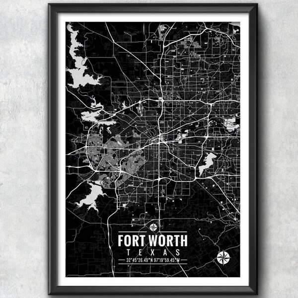 Fort Worth Map With Coordinates - Etsy