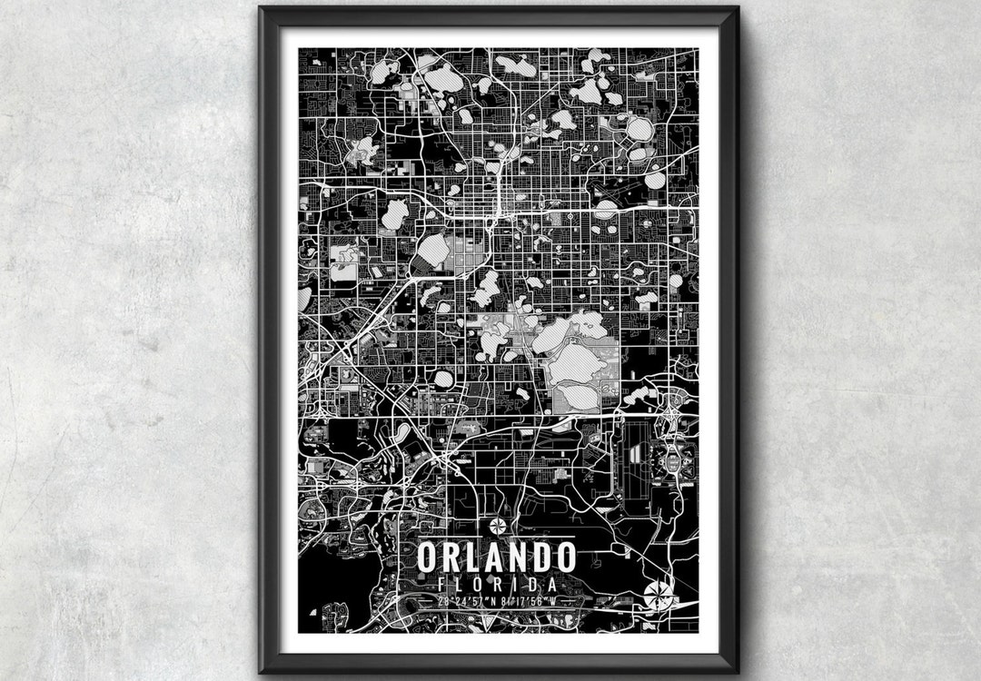 ORLANDO Florida Map With Coordinates, Orlando Wall Art, Orlando Map ...