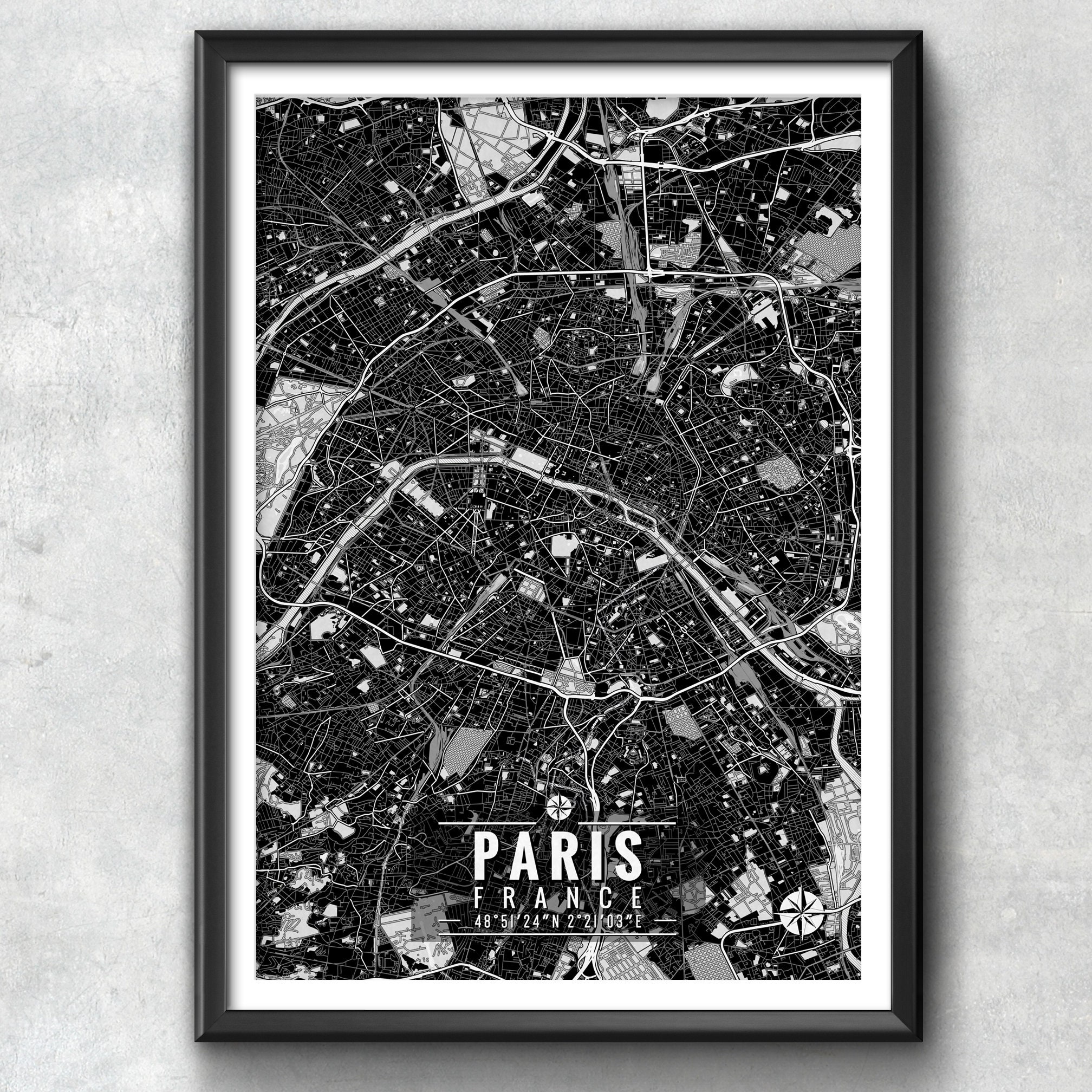 PARIS France Map with Coordinates Paris Wall Art Paris Map | Etsy