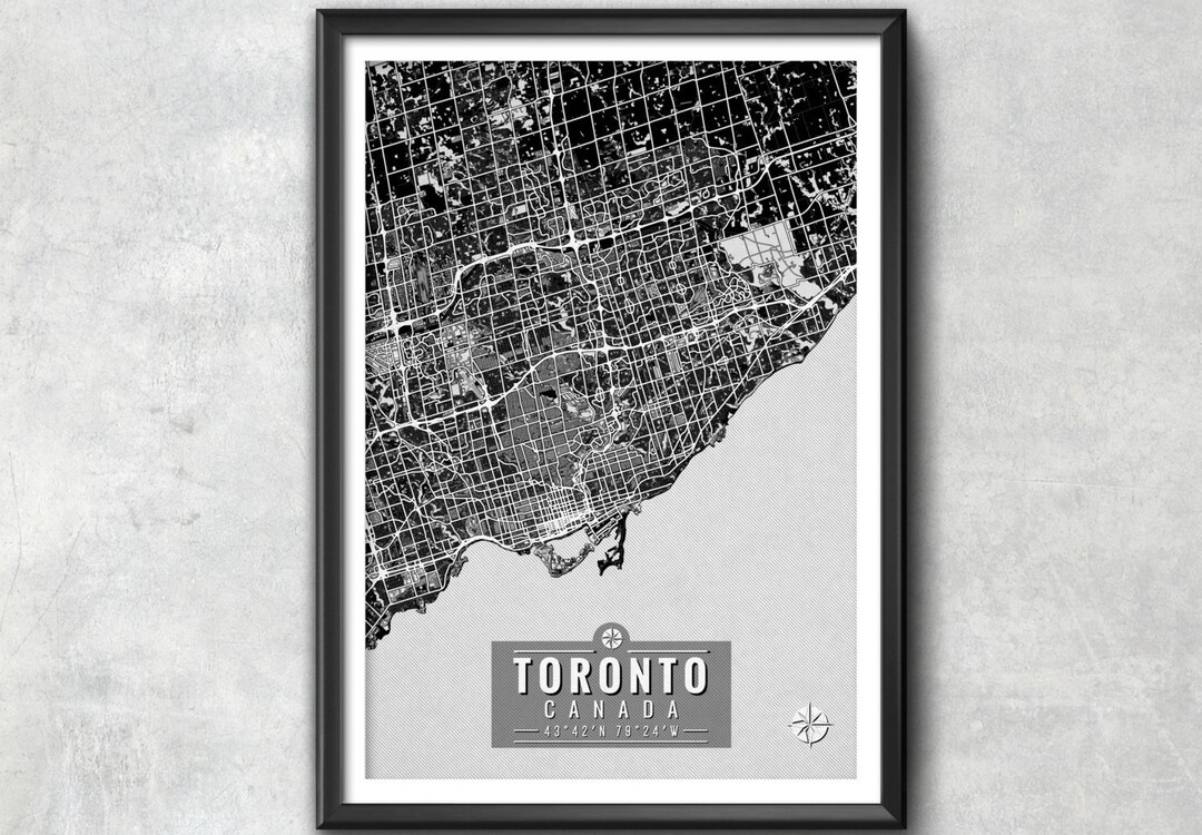 TORONTO Map With Coordinates, Toronto Map, Toronto Wall Art, Map Art ...