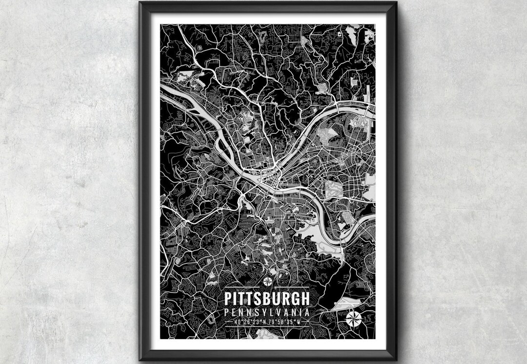 PITTSBURGH Pennsylvania Map With Coordinates Pittsburgh Wall - Etsy