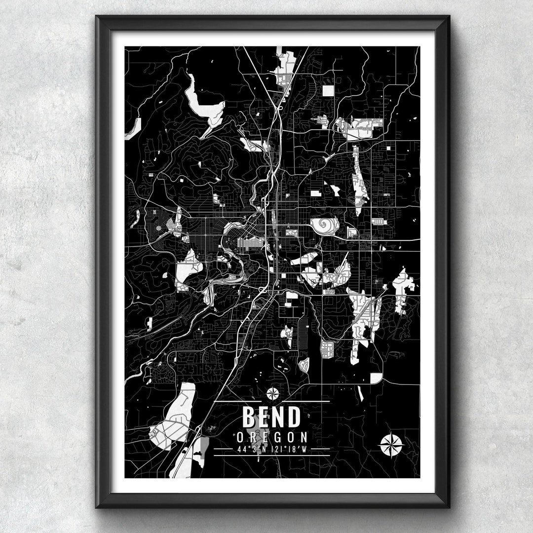 Bend Oregon Map With Coordinates, Bend Map Art, Bend Wall Art, Bend Map ...