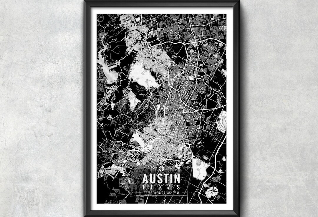 AUSTIN Texas Map With Coordinates, Austin Map, Map Art, Map Print ...
