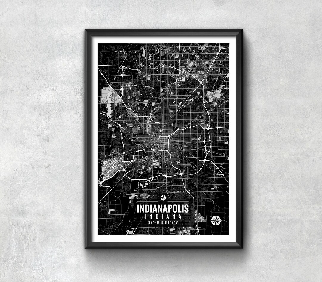 INDIANAPOLIS Indiana Map With Coordinates, Indianapolis Map, Map Art ...