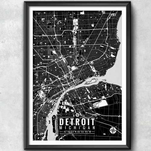 DETROIT Michigan Map With Coordinates Detroit Wall Art - Etsy