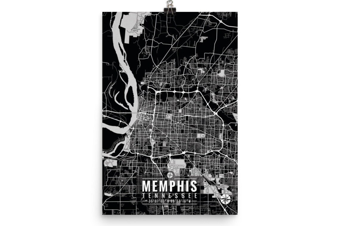 MEMPHIS Map With Coordinates Memphis Map Map Art Map Print - Etsy