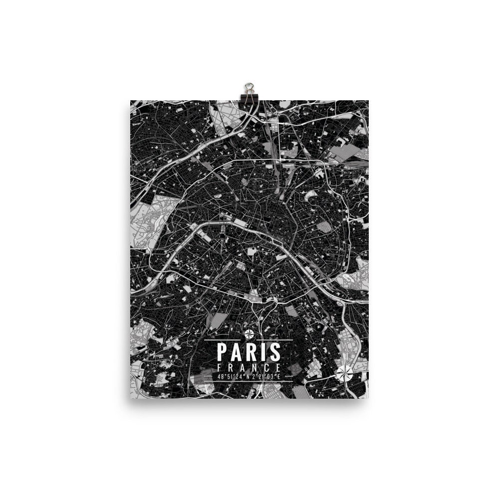 PARIS France Map with Coordinates Paris Wall Art Paris Map | Etsy