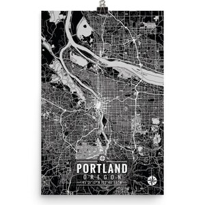 PORTLAND Oregon Map With Coordinates, Portland Wall Art, Portland Map ...