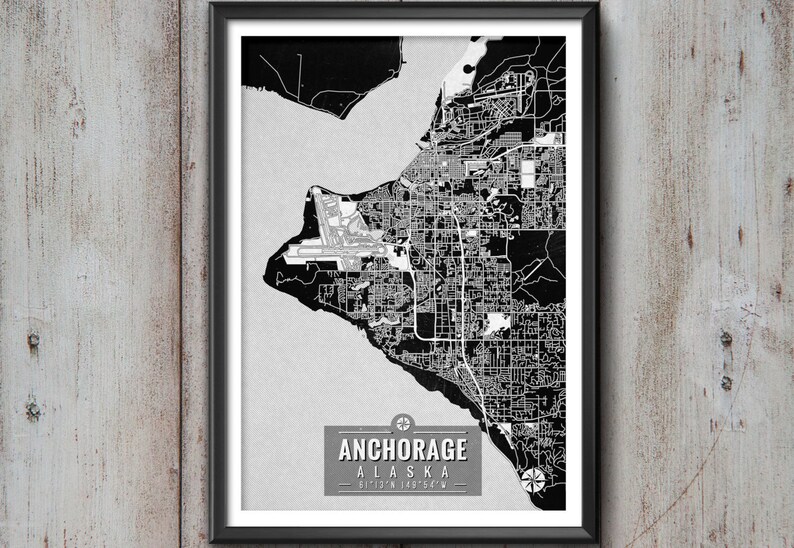 ANCHORAGE Alaska Map With Coordinates Anchorage Map Map Art - Etsy