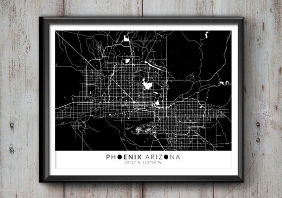 MAPA PHOENIX con coordenadas mapa de Phoenix mapa de arte - Etsy México