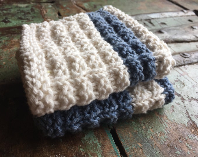 Blue Stripe Cotton Knitted Dish Cloth Cotton Dish Rag - Etsy