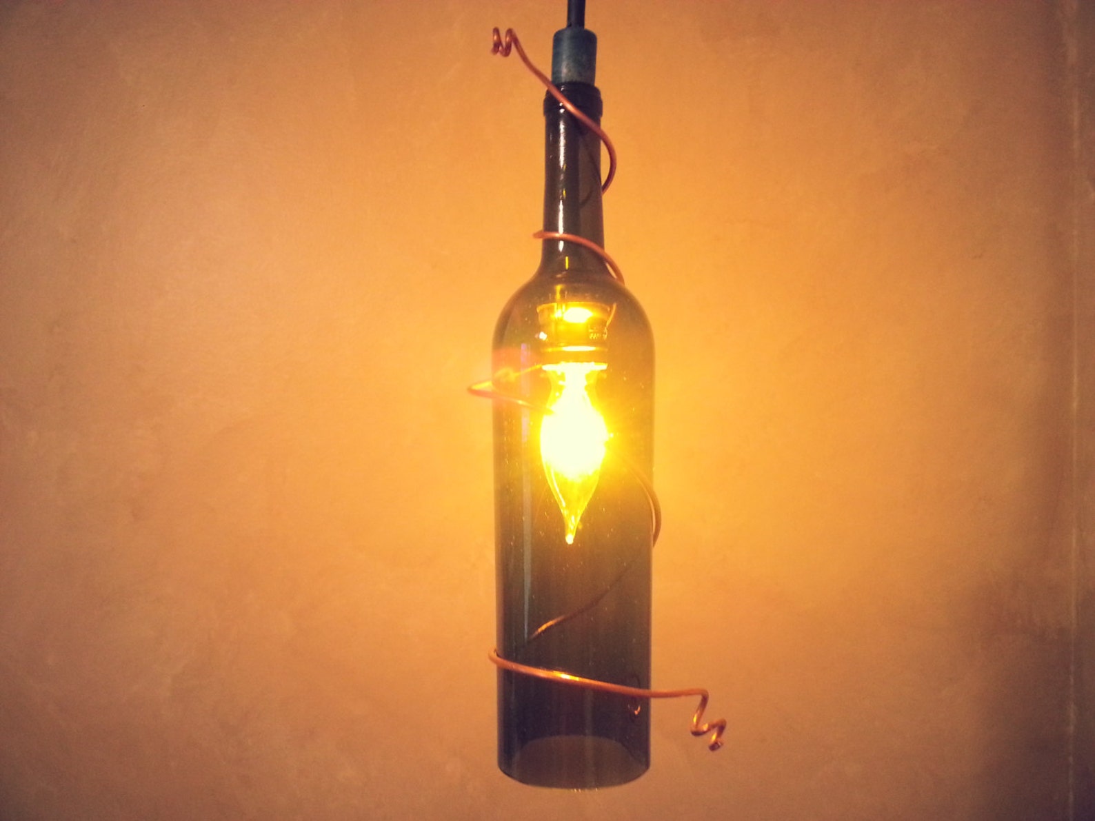 Wine Bottle Pendant With Copper Wire Vine - Etsy