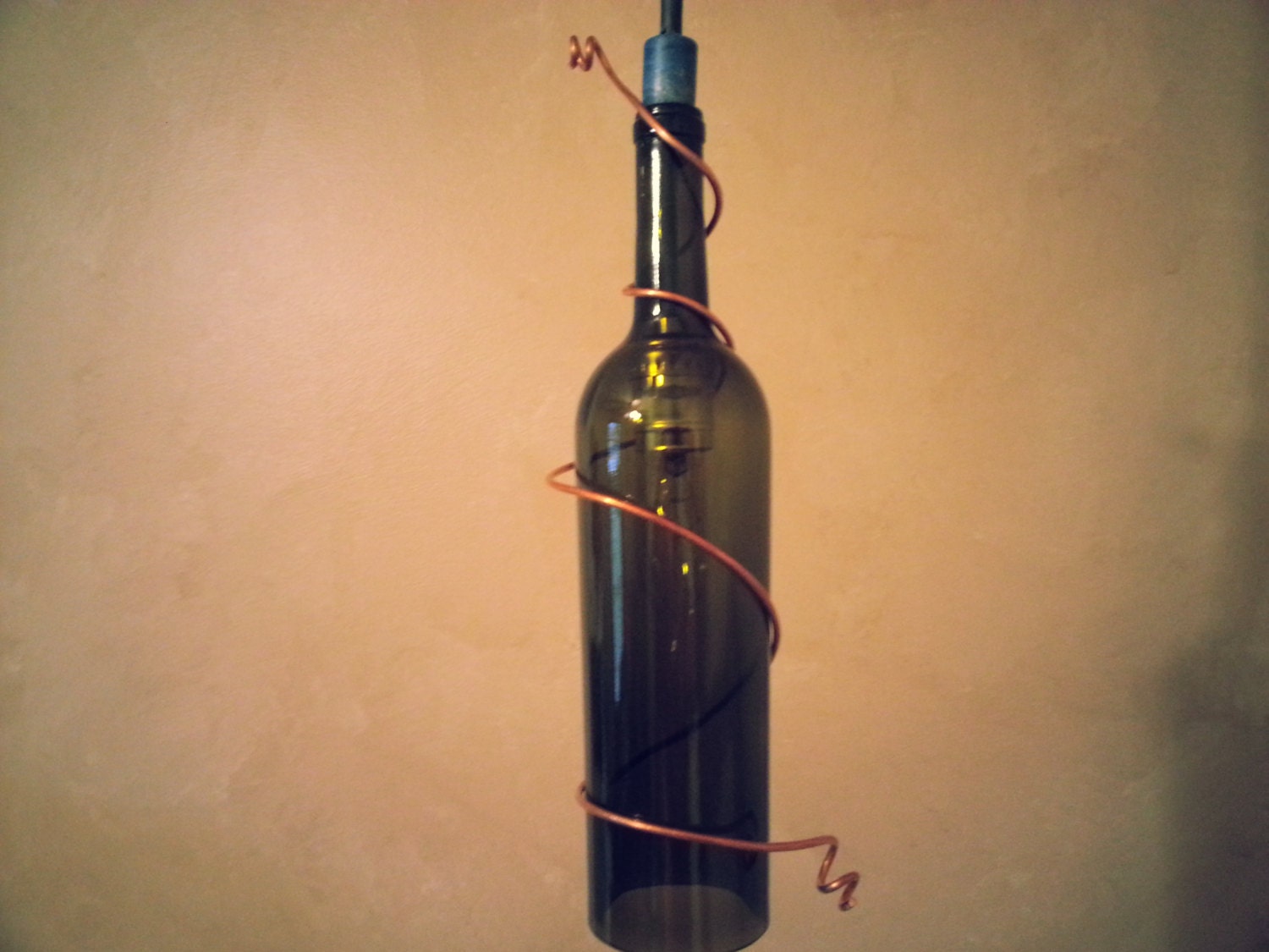 Wine Bottle Pendant With Copper Wire Vine - Etsy