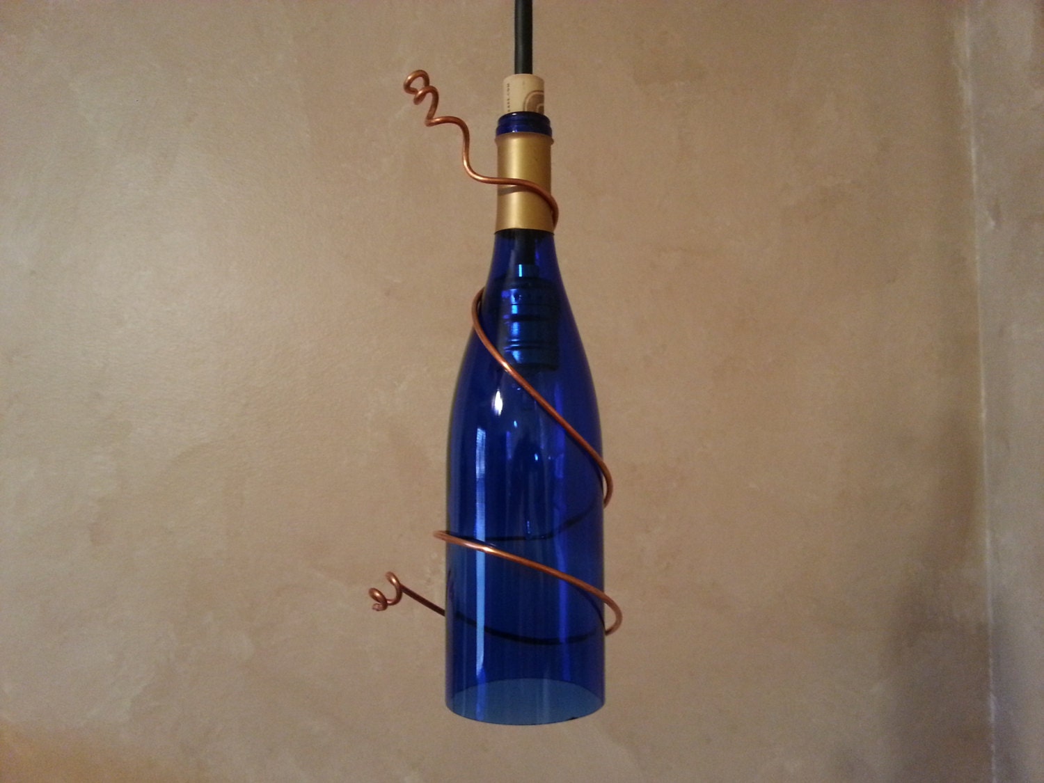 Wine Bottle Pendant With Copper Wire Vine - Etsy