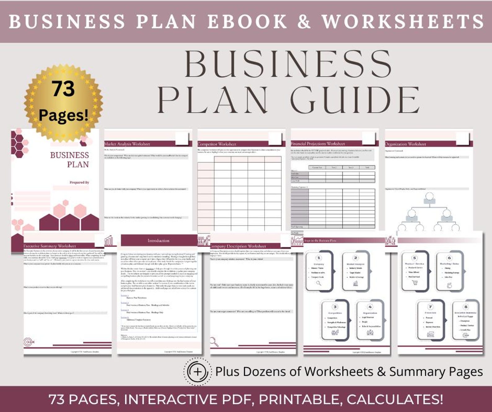 Comprehensive 73-page Business Plan Workbook | Interactive PDF With ...