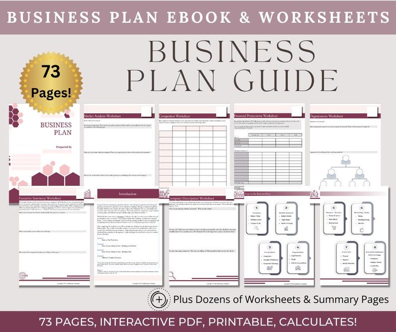 Comprehensive 73-page Business Plan Workbook | Interactive PDF With ...