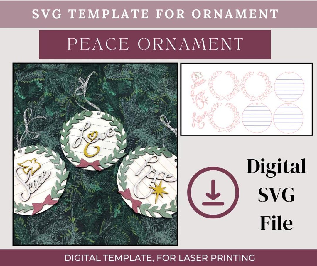 Peace Hope Love Hand Drawn Keepsake Ornament SVG - Digital File for ...