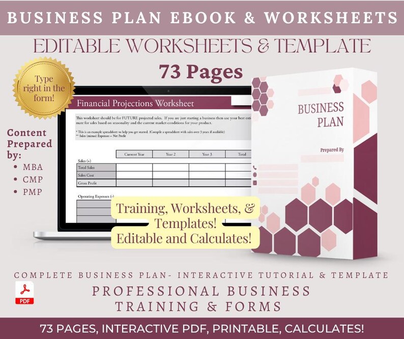 Comprehensive 73-page Business Plan Workbook | Interactive PDF With ...