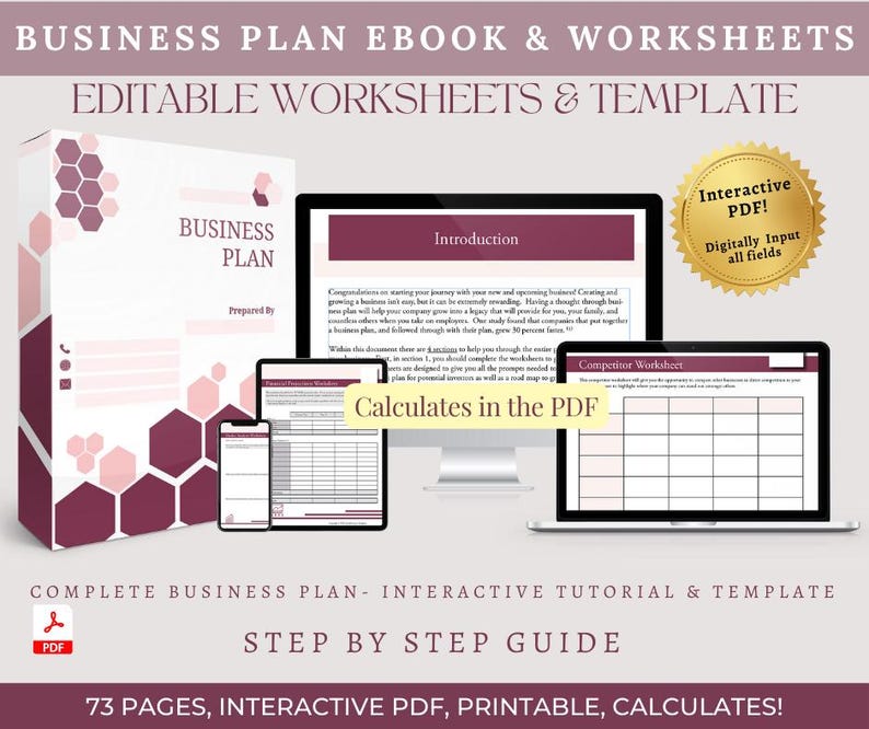 Comprehensive 73-page Business Plan Workbook | Interactive PDF With ...