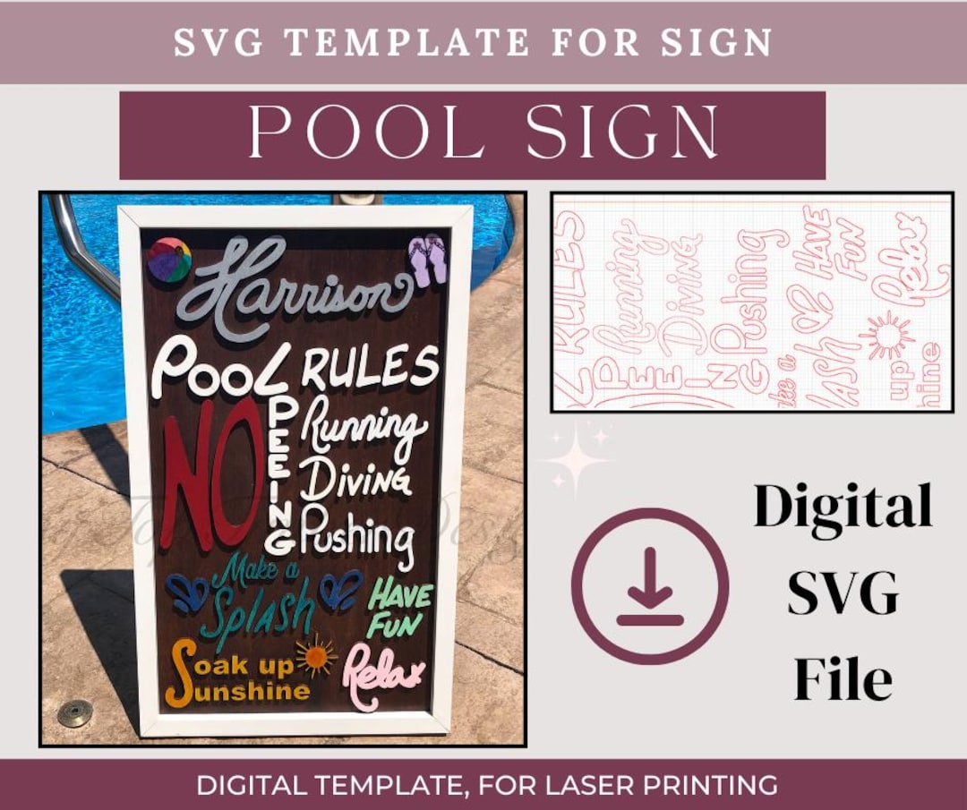 Custom Pool Rules SVG Laser Cut File for Glowforge, Personalized Pool ...