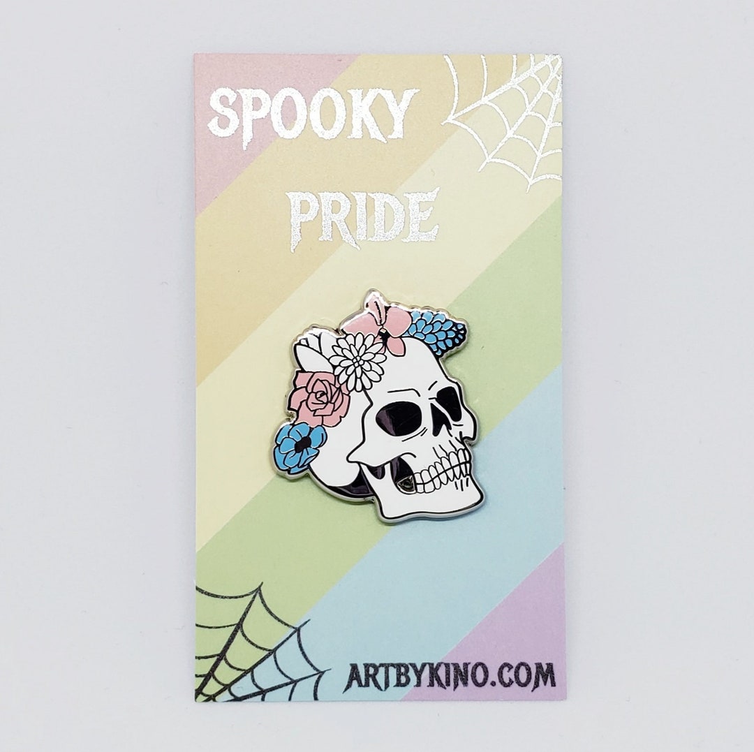 Spooky Trans Pride Skull Enamel Pin - Etsy