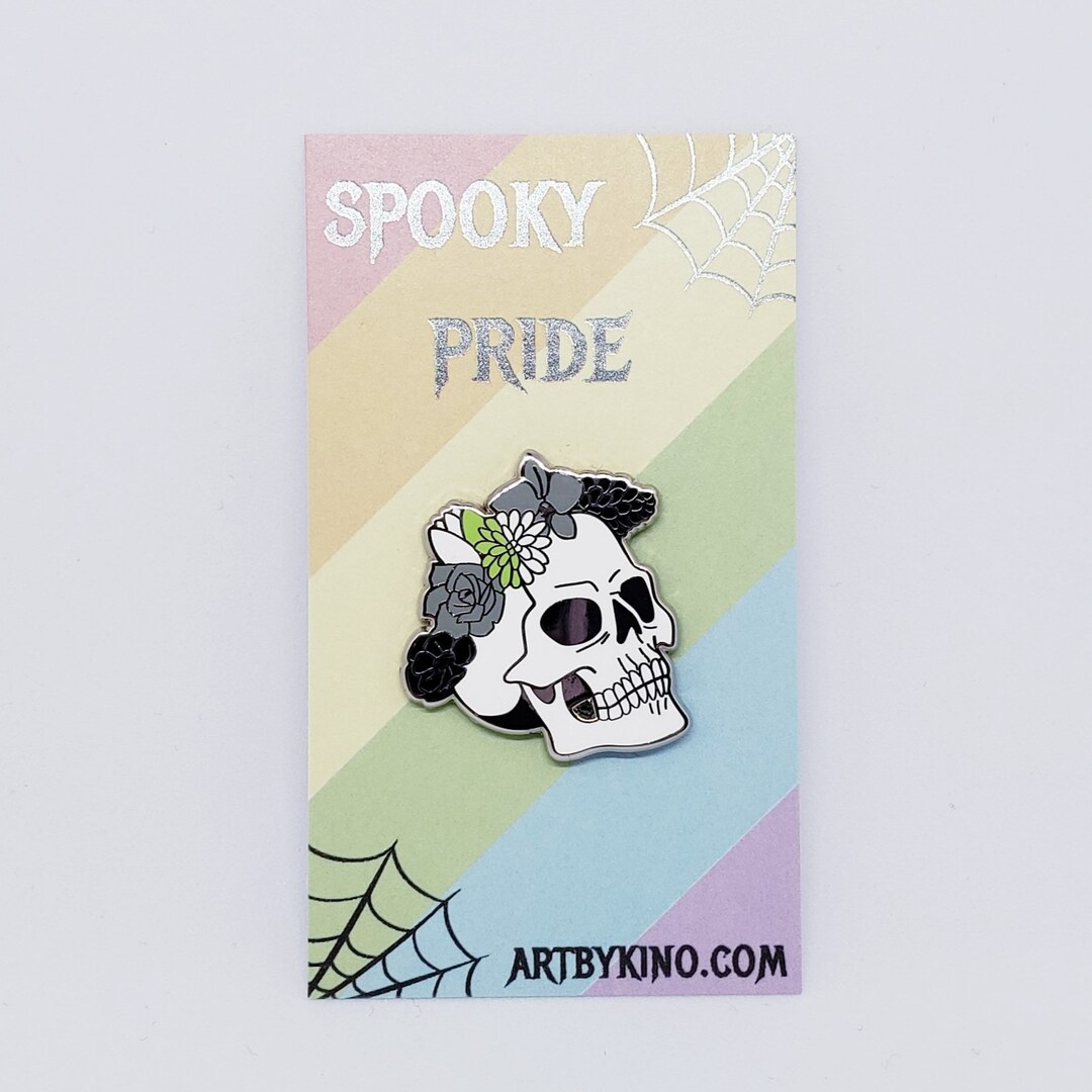 Spooky Agender Pride Skull Enamel Pin - Etsy
