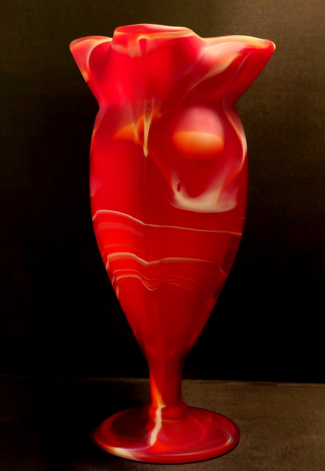 Vintage satin finished red slag glass vase | Etsy