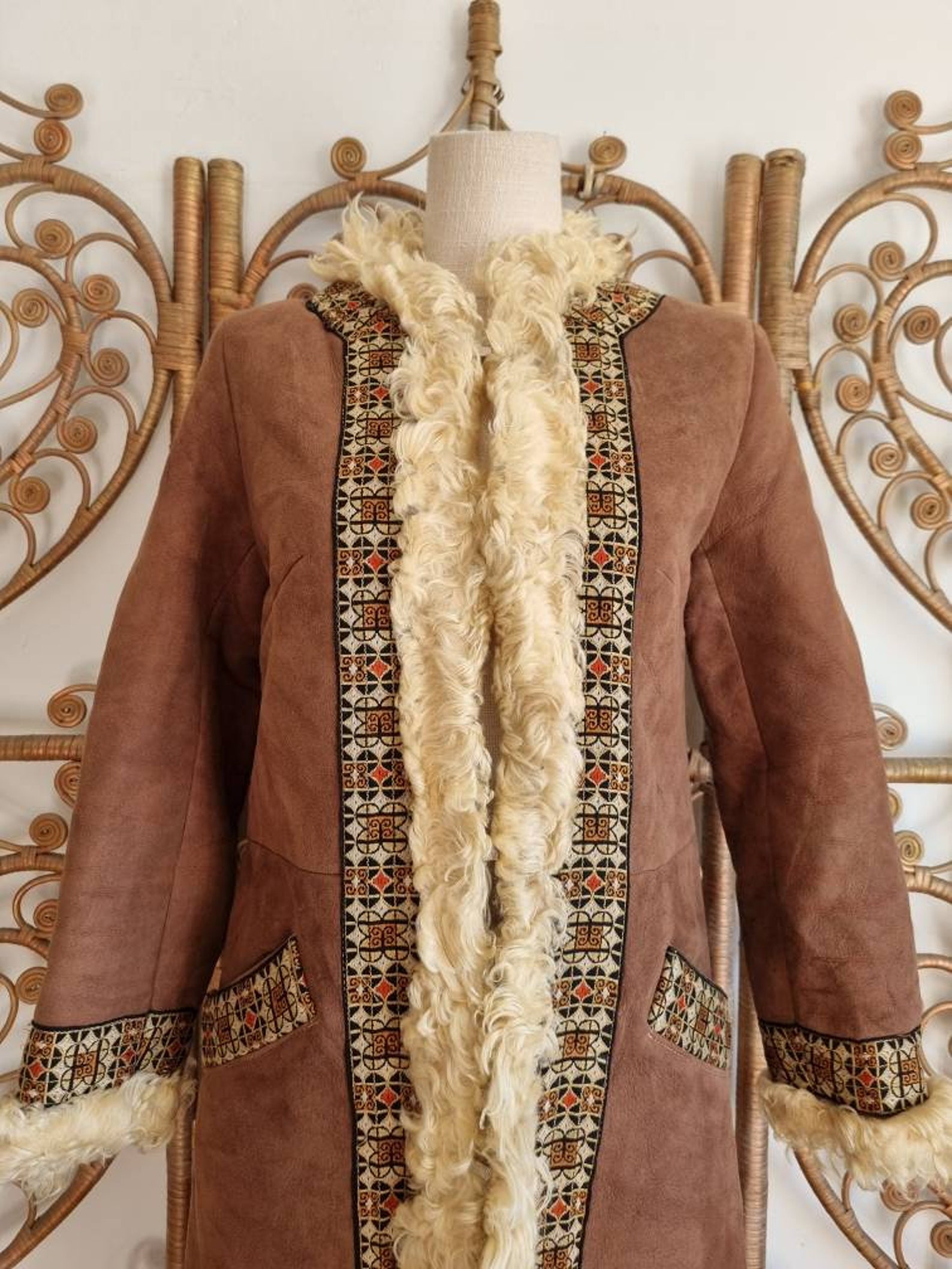 Vintage Abercrombie and Fitch Brown Suede Embroidered Sheepskin Afghan ...