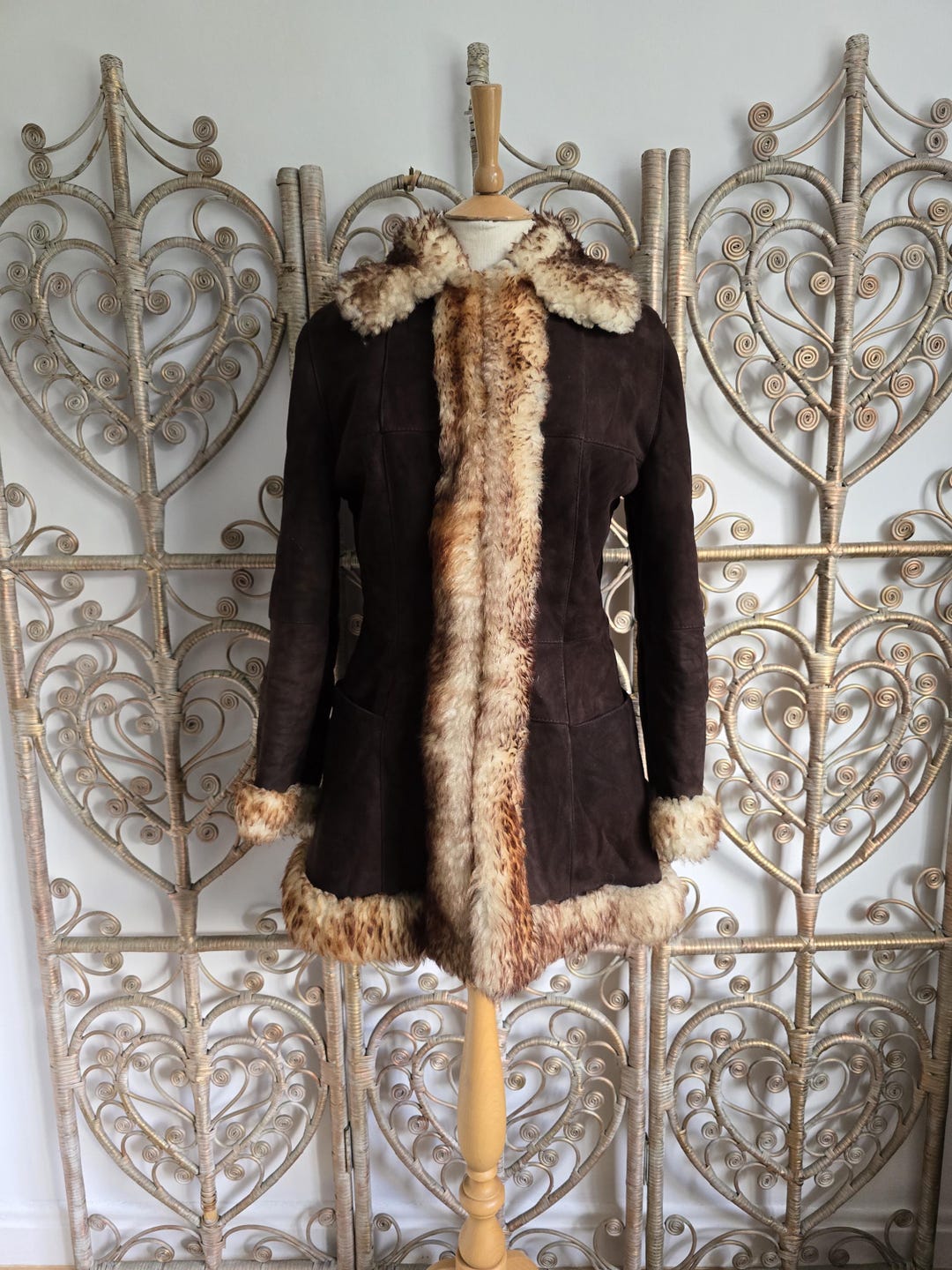 Vintage Brown Suede Sheepskin Afghan Fur Collar Cuffs 60s 70s Penny ...