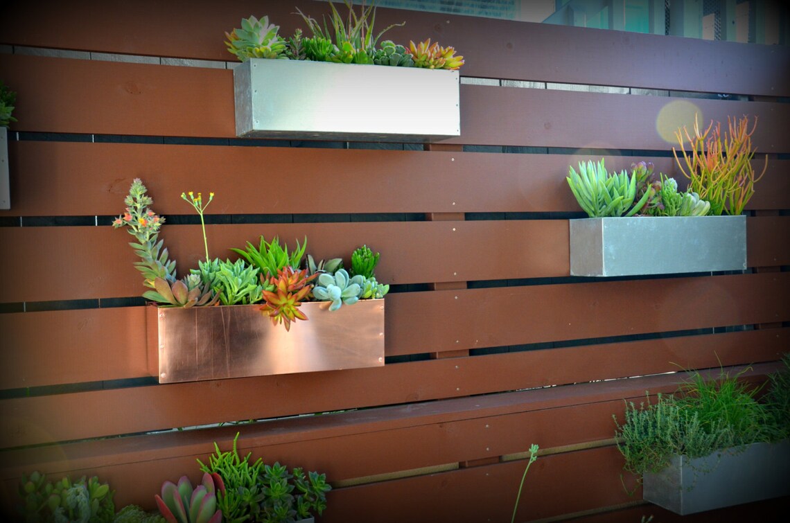 Copper Hanging Planter Box/ Horizontal Fence Planter/ Succulent Wall ...