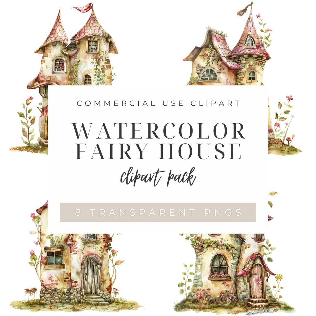 8 Watercolor Fairy Houses PNG & JPEG | Transparent Background | Digital ...
