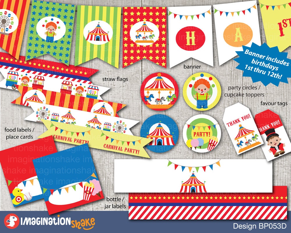 Carnival or Circus Birthday Party Package Set PRINTABLE Small/ DIY ...