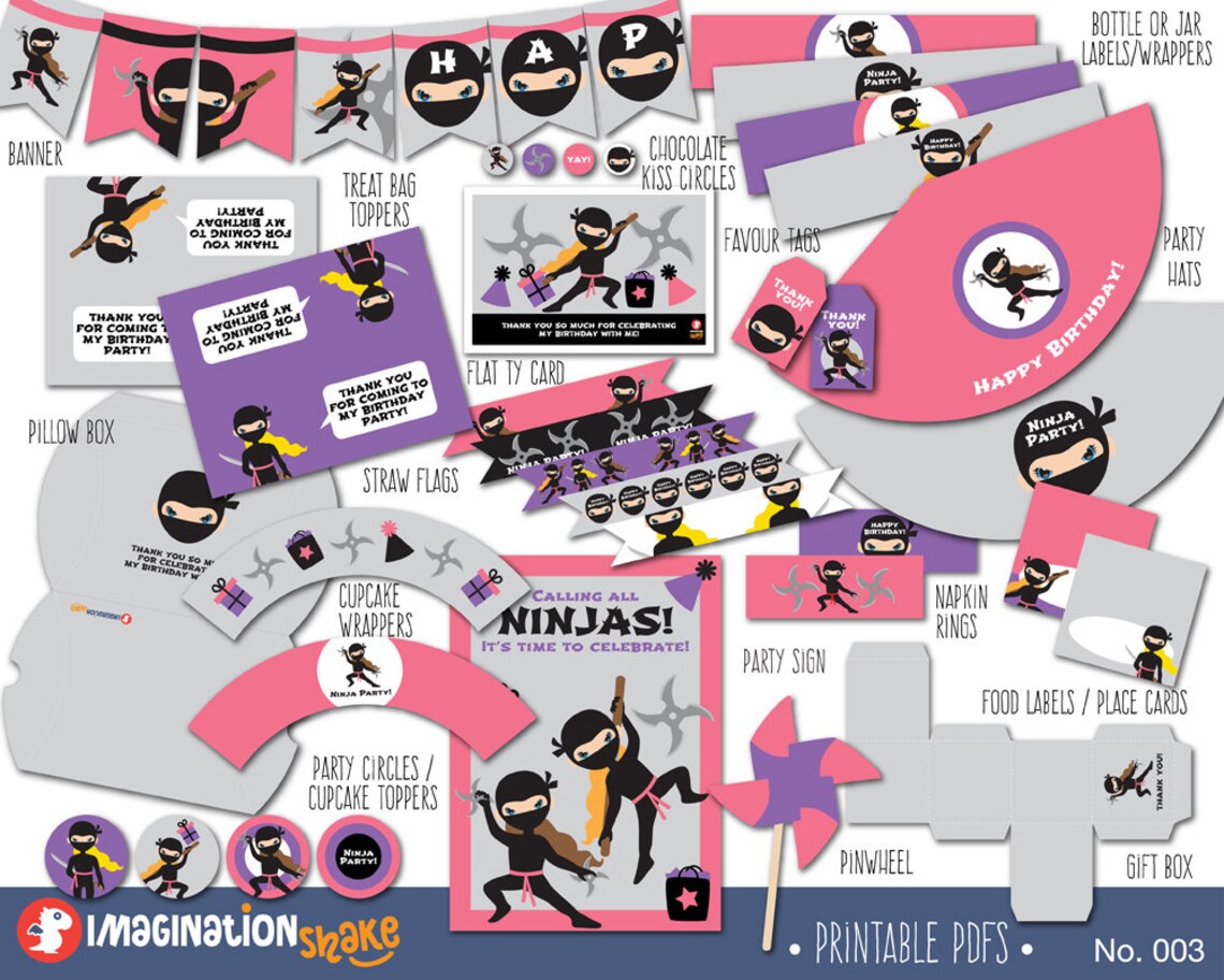 Ninja Birthday Party Package PRINTABLE LG / Ninja Girls Pink Purple ...
