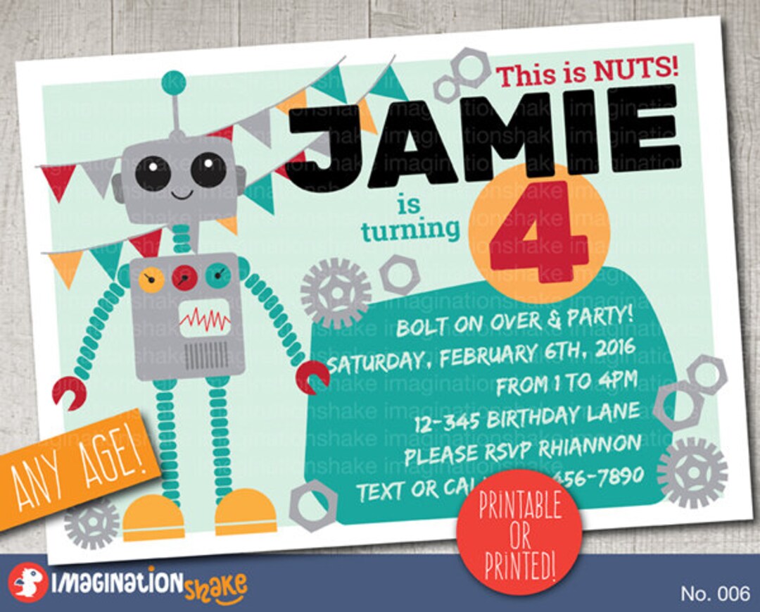 Personalized Robot Birthday Party Invitation PRINTABLE DIY / Robots ...