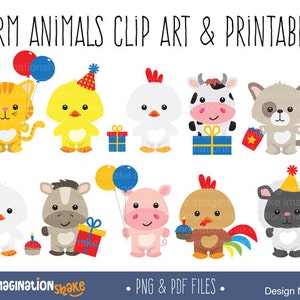 Farm Animals Party Clip Art & Printables Set / Farm Clipart / Farm Wall ...