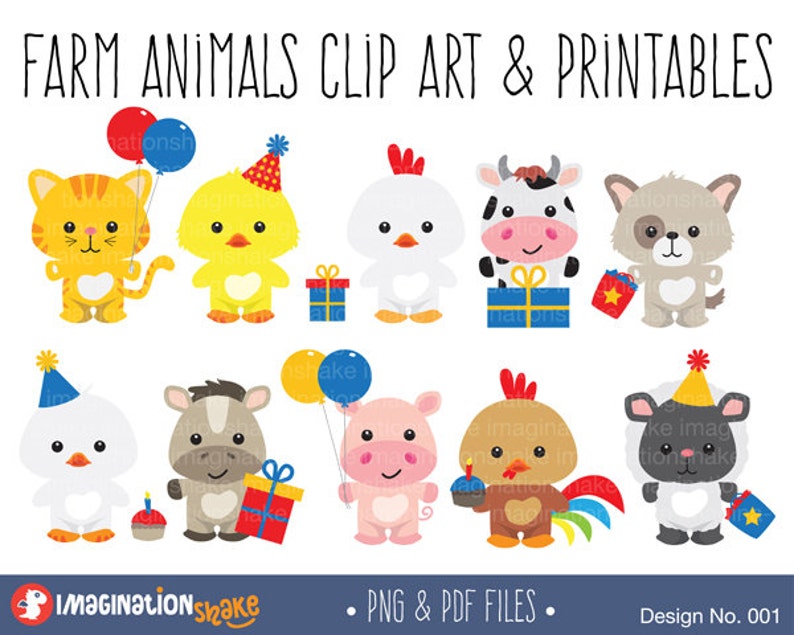 Farm Animals Party Clip Art & Printables Set / Farm Clipart / Farm Wall ...